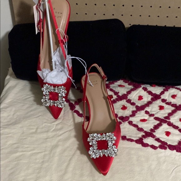 a new day | Shoes | Elegant Vibrant Red Slingback 2 Heels With Crystal ...